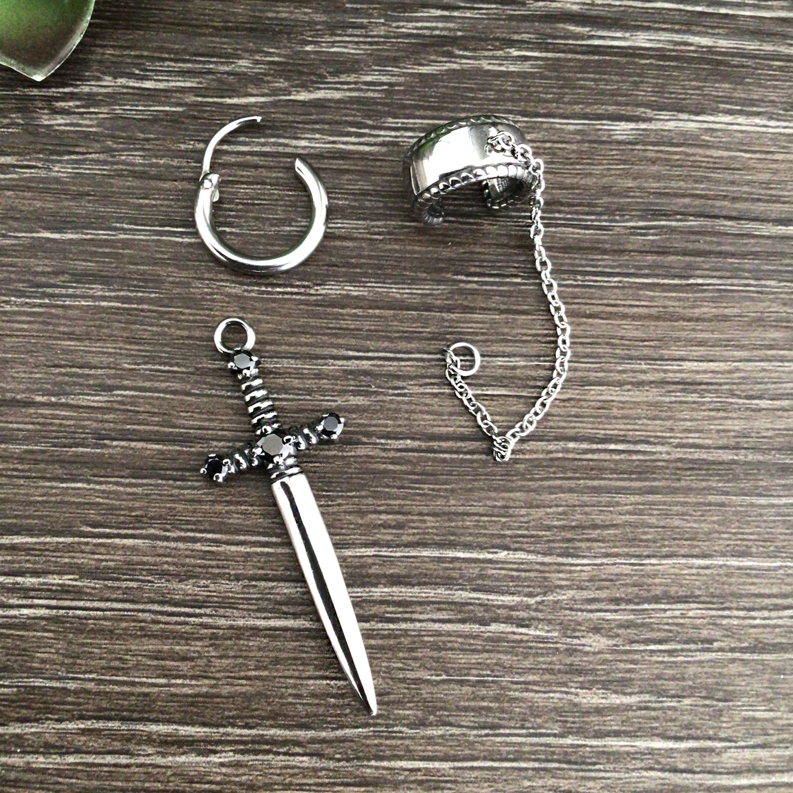 Sword Earring With Ear Cuff Dagger Earring Sword Hoop - Etsy