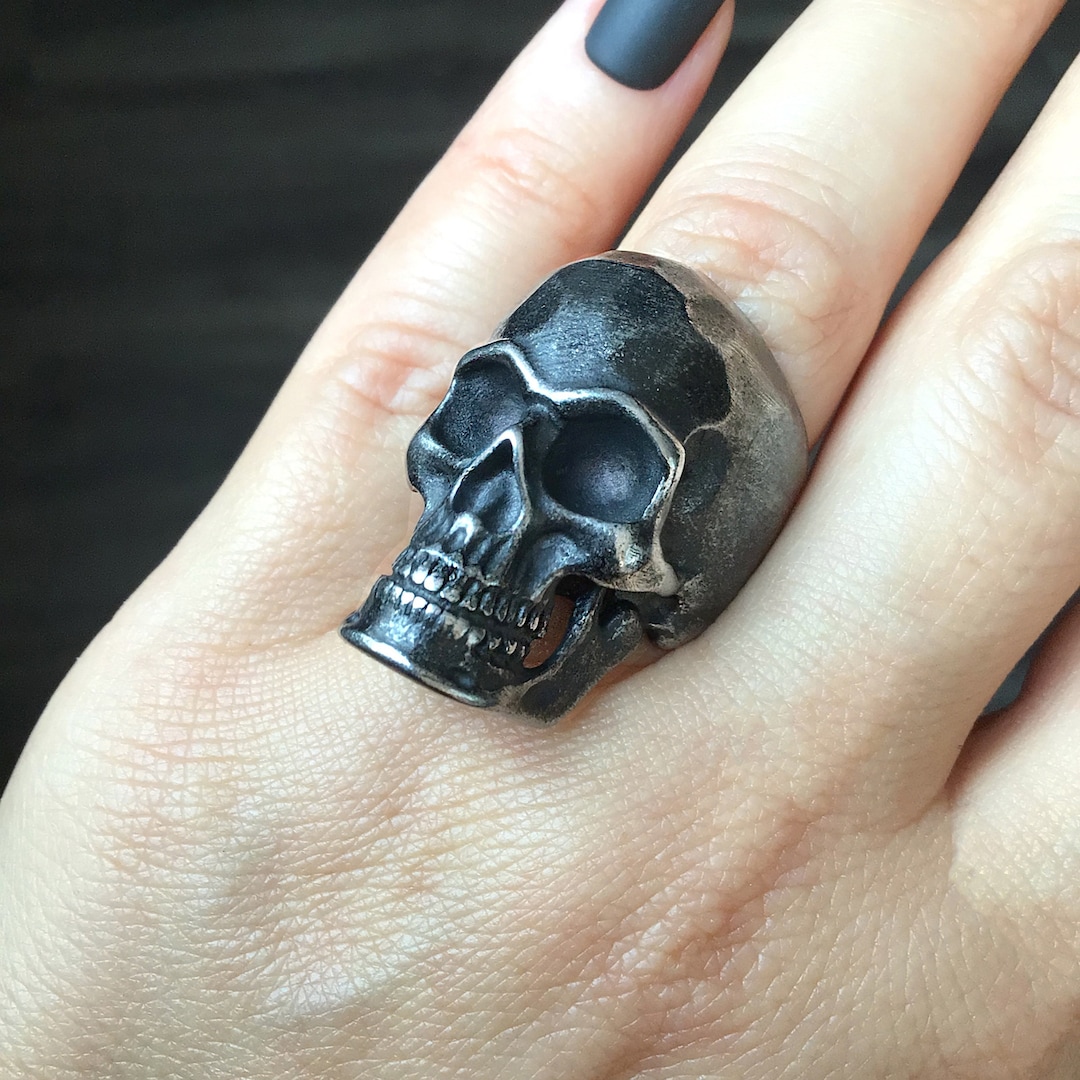 Skull Ring, Large Hammered Skull Ring,stainless Steel Skull Ring ...