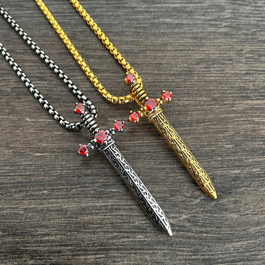 Ruby Sword Necklace, Sword Pendant, Sword Jewelry, Dagger Necklace ...