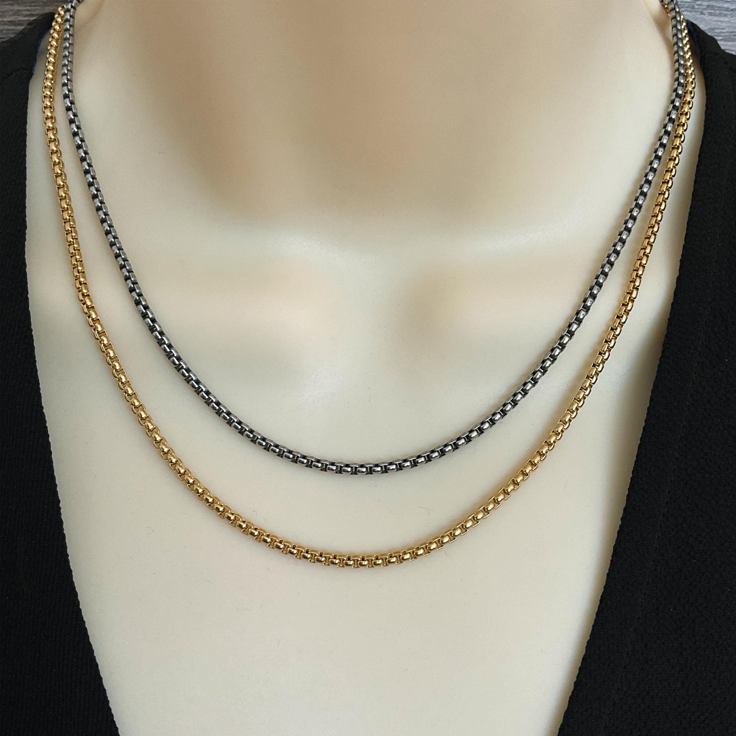Stainless Steel Box Chain Necklace, Silver, Gold, Mens Chain (2.5mm) - Etsy