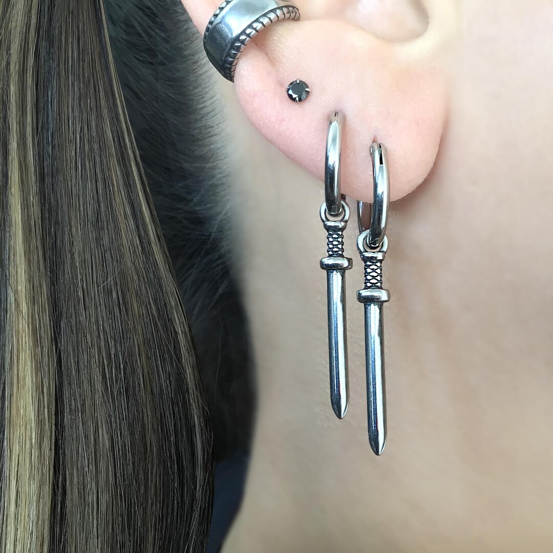 Dagger Hoop Earrings, Gothic Sword Jewelry - Etsy