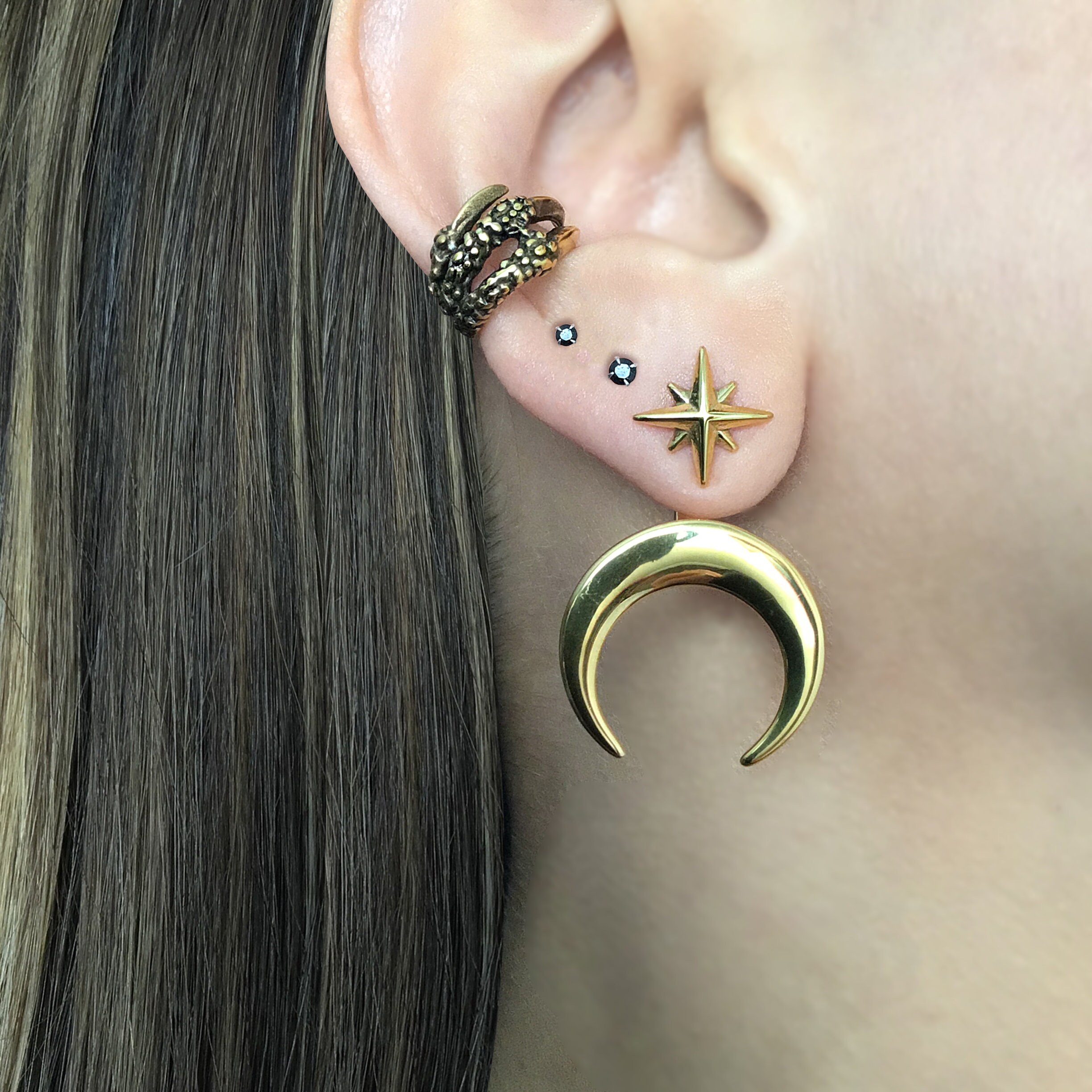 Star Moon Ear Jacket Earrings, Stainless Steel, Celestial Jewelry - Etsy