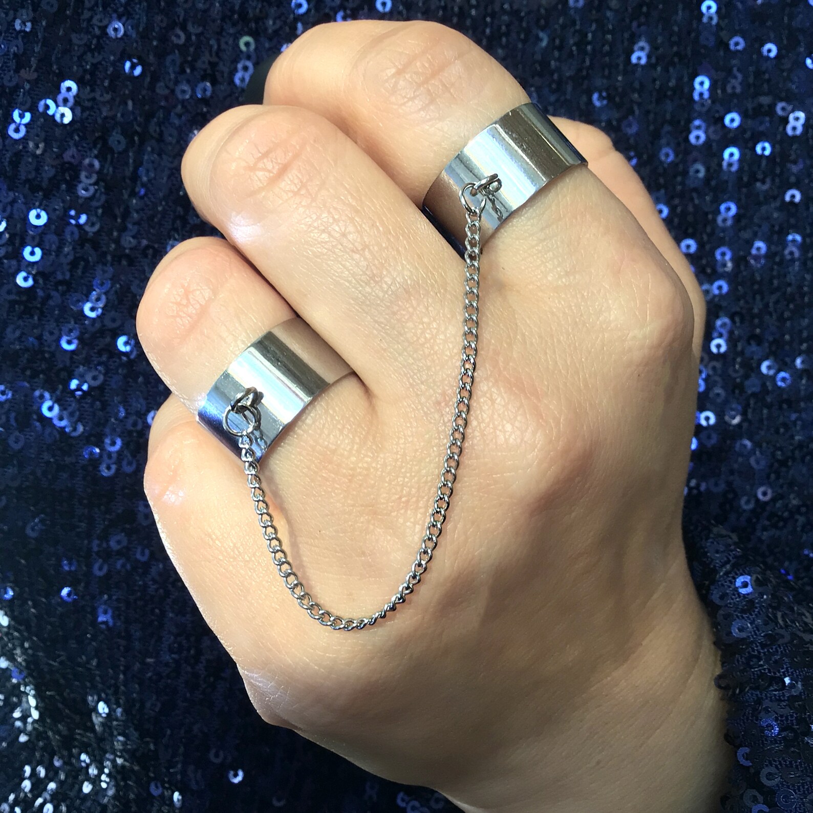 Double Rings With Chain Stacking Rings Open Band Rings - Etsy