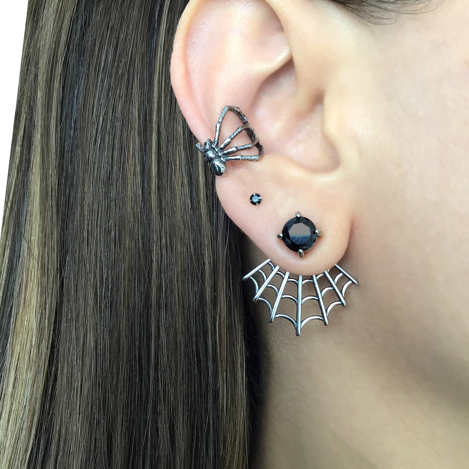 Spider Web Ear Jacket, Stainless Steel Gothic Earrings - Etsy
