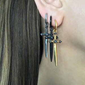 Sword Hoop Earrings, Sword Hoops, Sword Earrings, Dagger Earring, Gothic Earring, Black Earrings ...