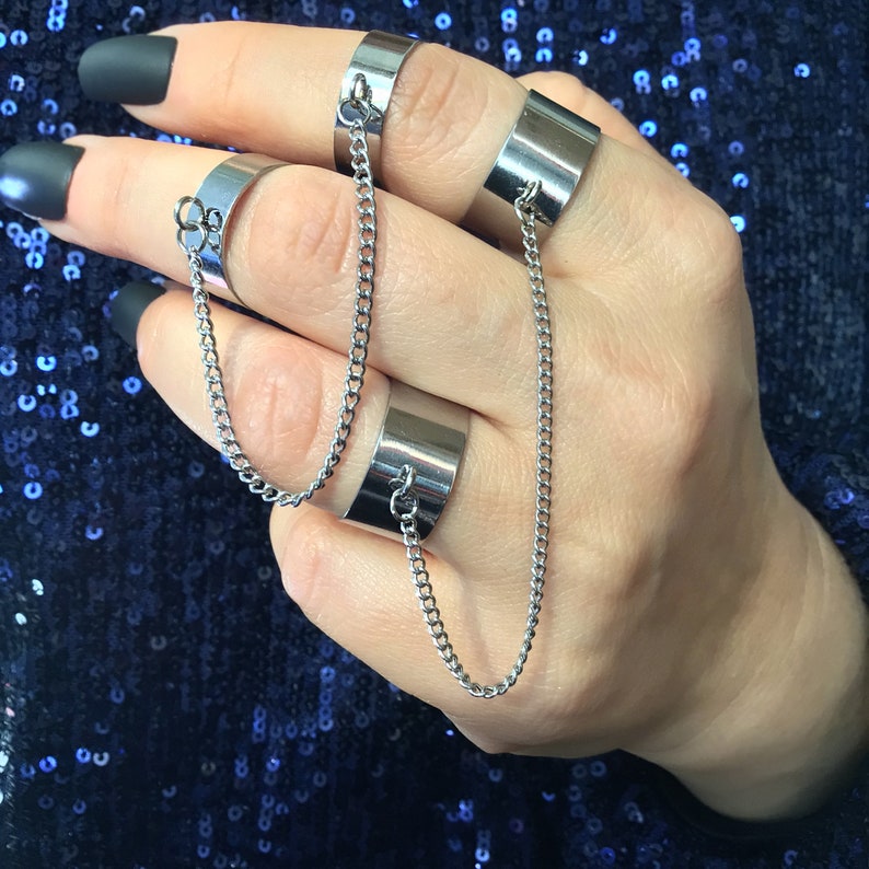 Double Rings With Chain Stacking Rings Open Band Rings - Etsy