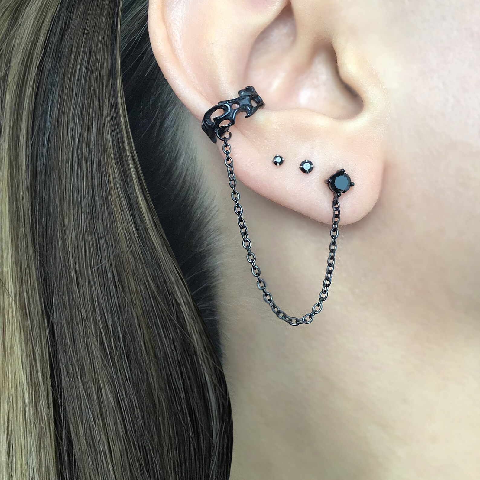 Ear Cuff With Stud Earring, Goth Stainless Steel Jewelry, Unisex - Etsy