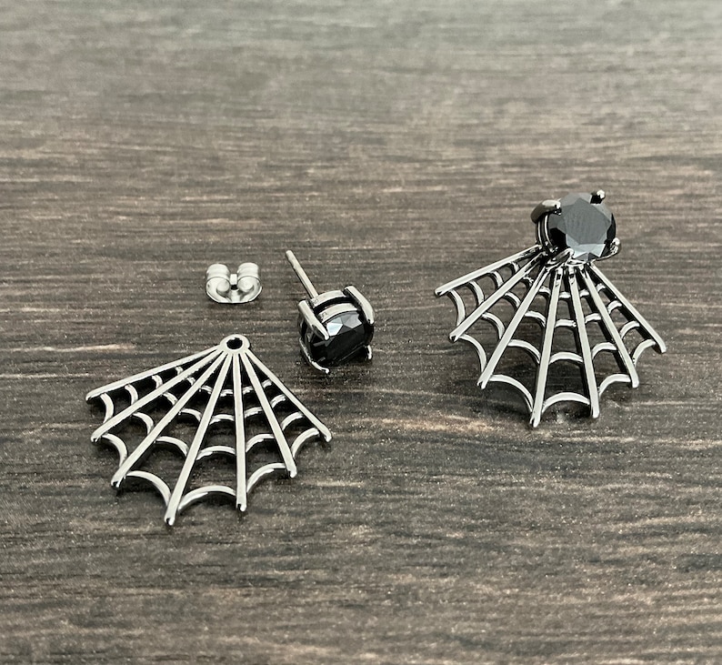 Spider Web Ear Jacket, Stainless Steel Gothic Earrings - Etsy