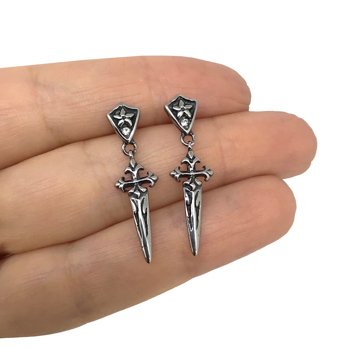 Dagger Earrings Dagger Studs Cross Earrings Stainless Steel - Etsy