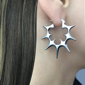 Gothic Spikes Hoops in Silver , Spikes Hoop Earrings,gothic Earrings ...
