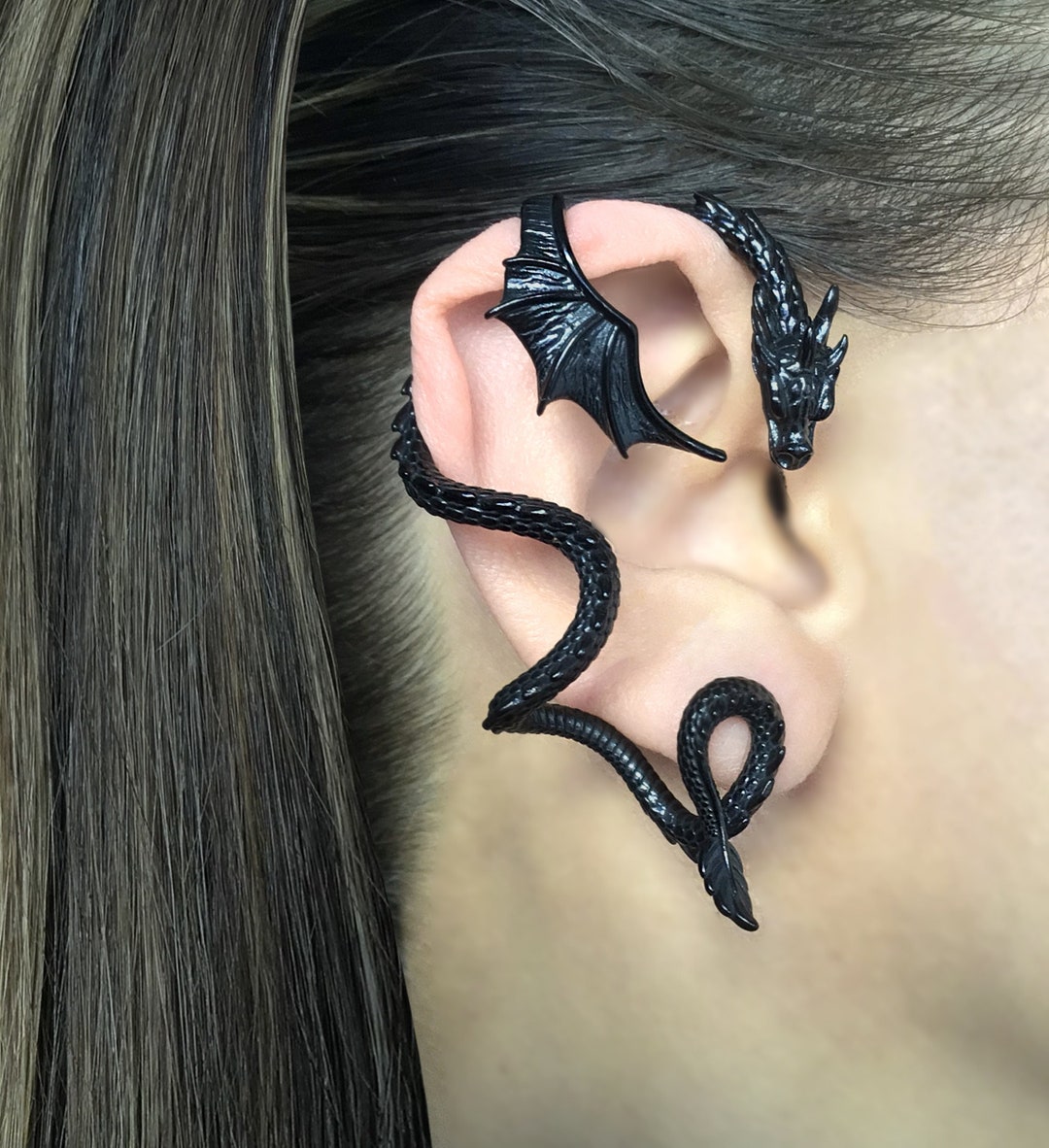 SINGLE Dragon Earrings Cuff With Large Wing, Dragon Cuff Earring ...