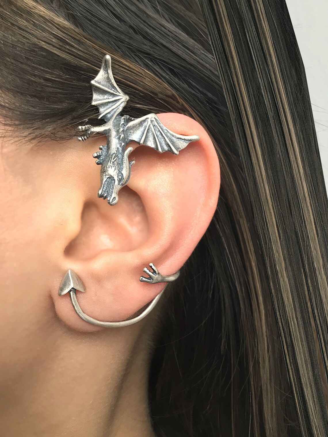 Sterling Silver Dragon Ear Cuff, Gothic No Piercing Jewelry, Left Ear ...