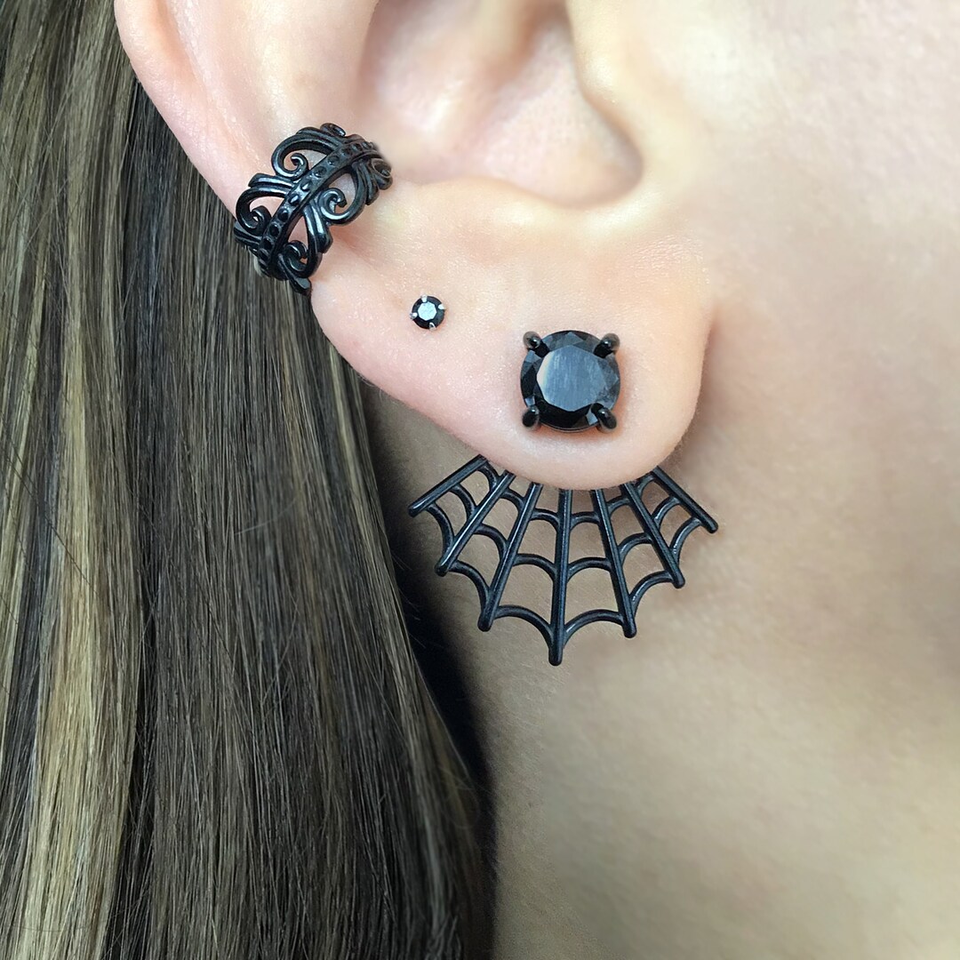 Spider Web Ear Jacket, Stainless Steel Gothic Earrings - Etsy