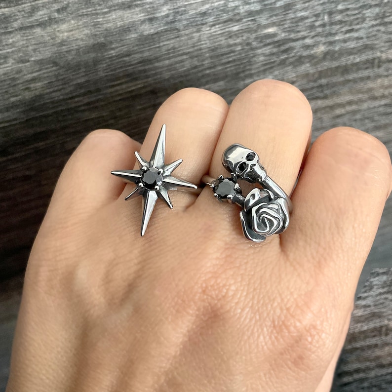 Rose and Skull Ring, Gothic Rose Ring, Rose Ring , Skull Ring, Flower ...