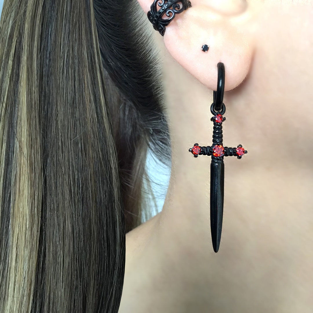 Sword Hoop Earrings, Stainless Steel Dagger Hoops, Goth Jewelry - Etsy