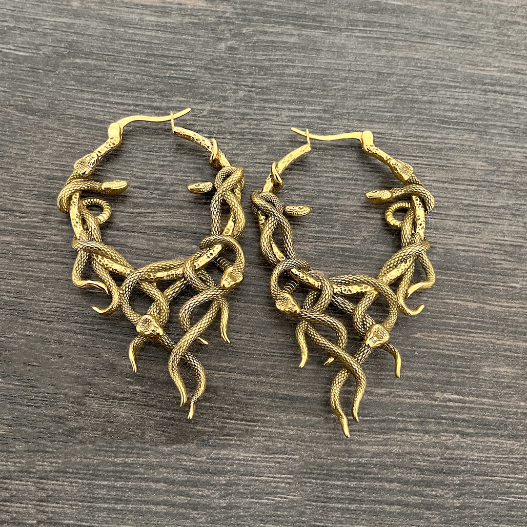 Large Snakes Wrapped Hoop Earrings, Snake Earrings, Serpent Hoops ...