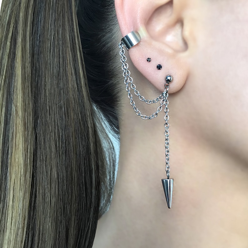 Spike Earring With Cuff, Mismatched Gothic Earrings, Stainless Steel ...