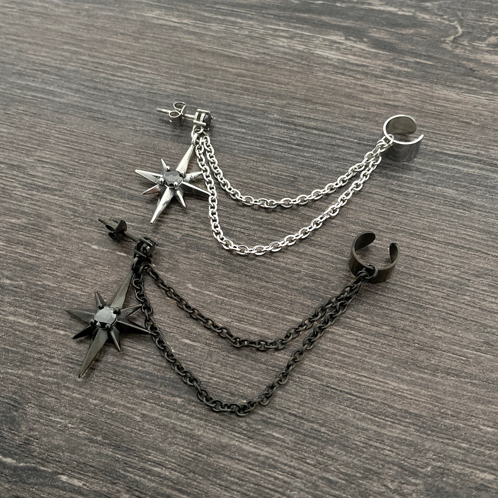 Starburst Earrings With Ear Cuff starburst Earrings Black - Etsy