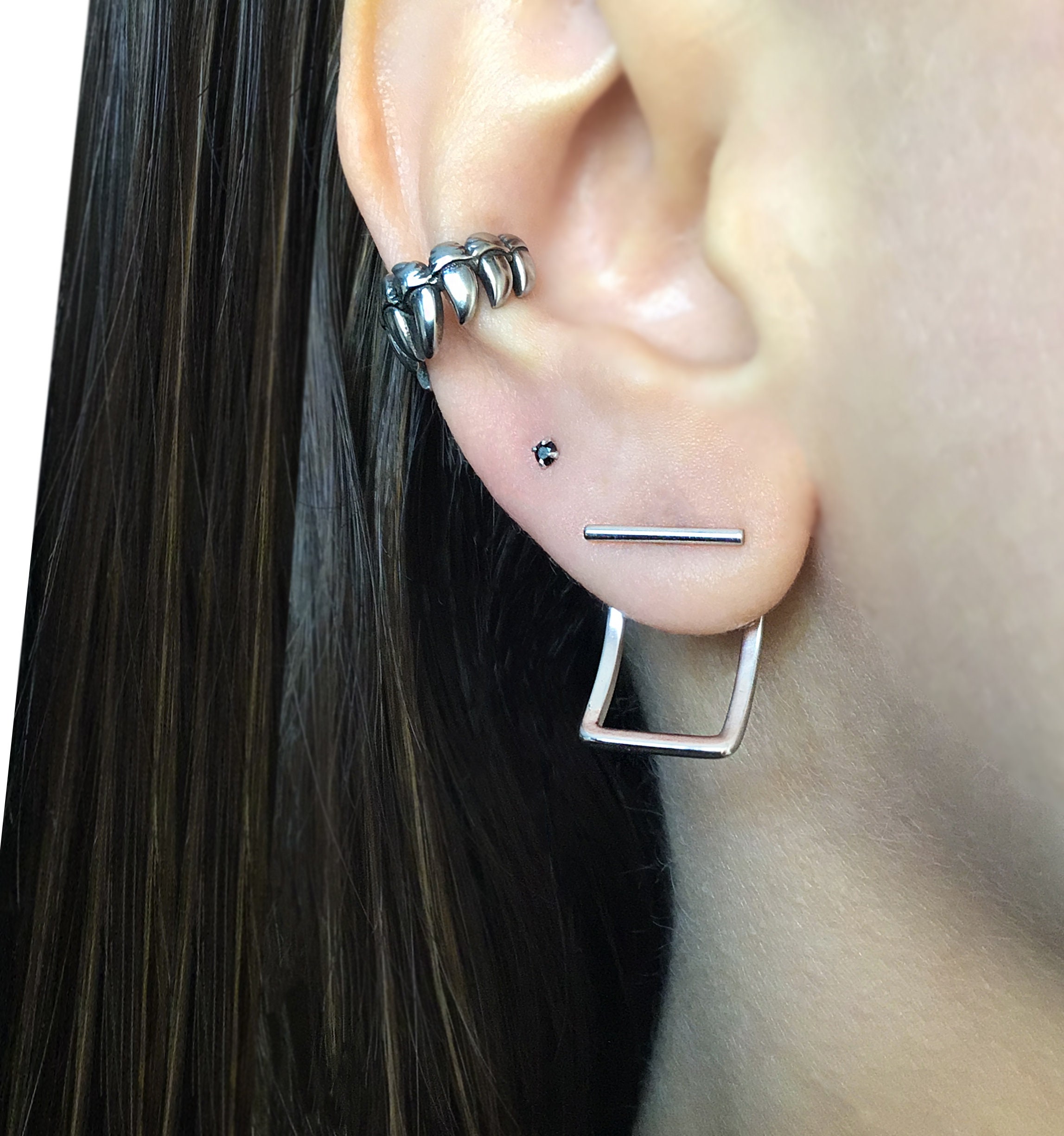 Ear Jacket Front and Back Geometric Earrings Stainless Steel | Etsy