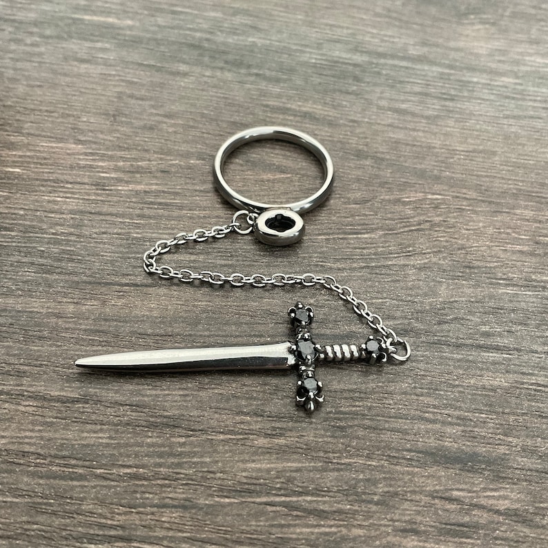 Sword Ring With Black CZ, Stainless Steel Gothic Dagger Jewelry - Etsy