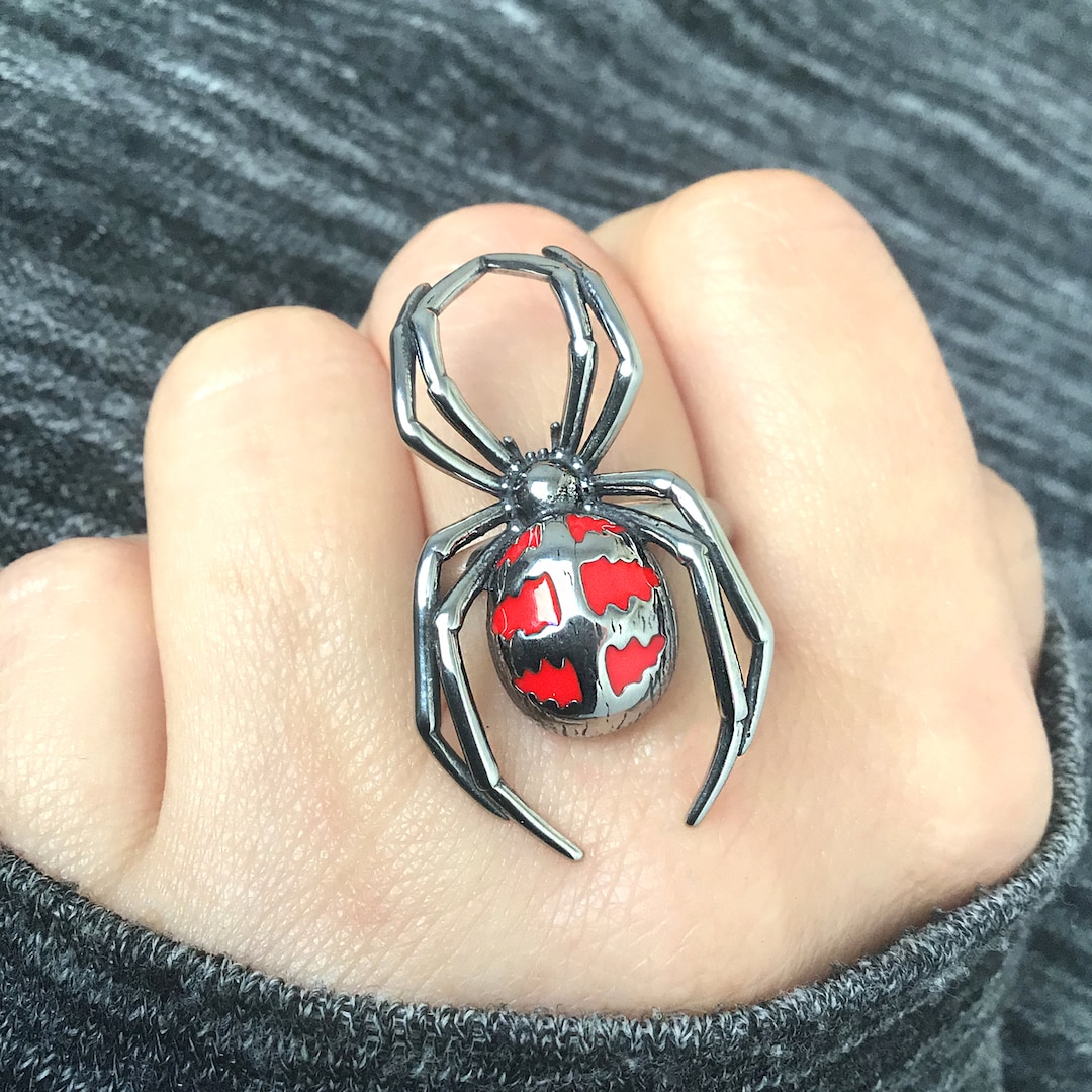 Large Spider Ring, Gothic Statement Jewelry, Red Enamel Detail Jewelry ...