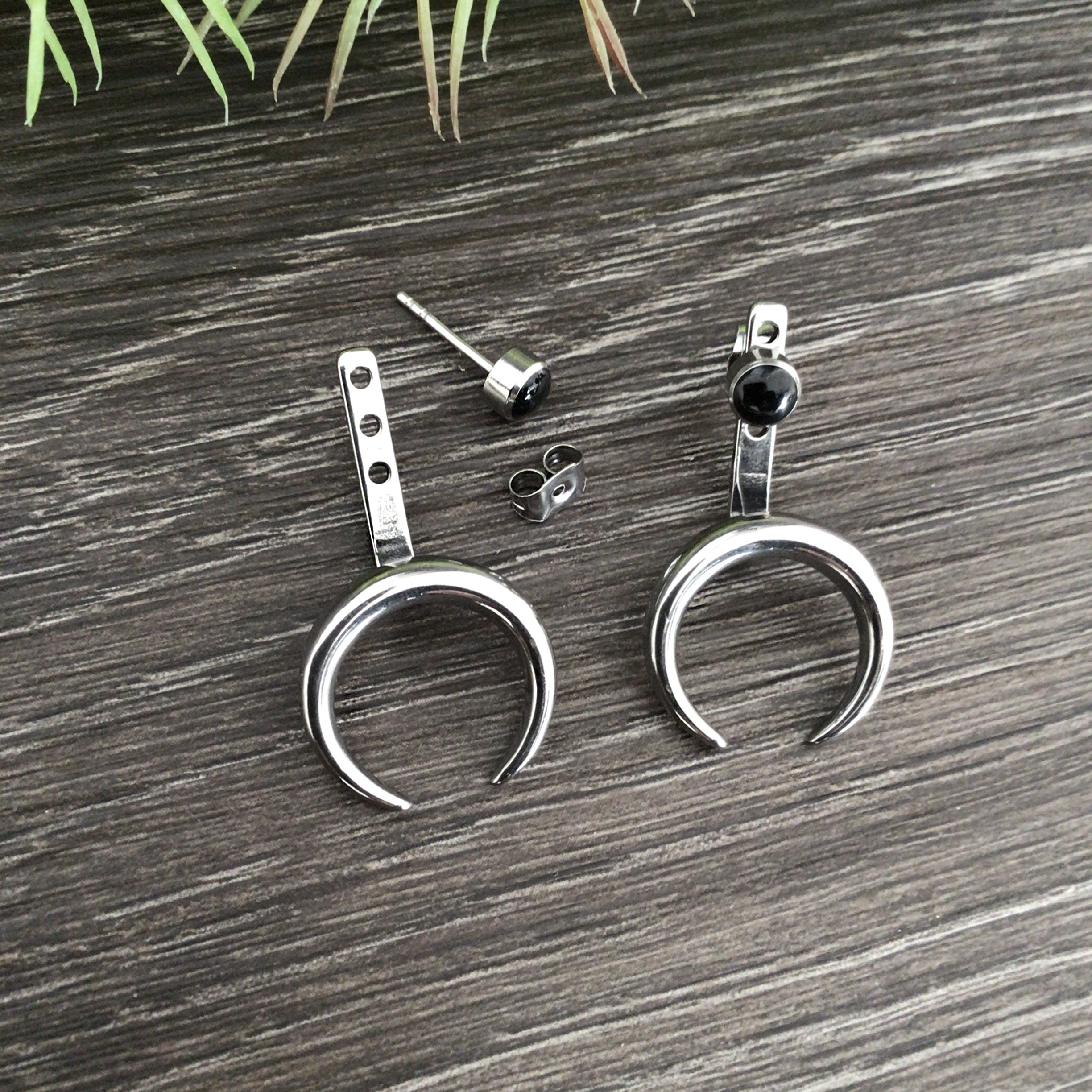 Moon Front and Back Earrings, Stainless Steel Earrings, Ear Jacket ...