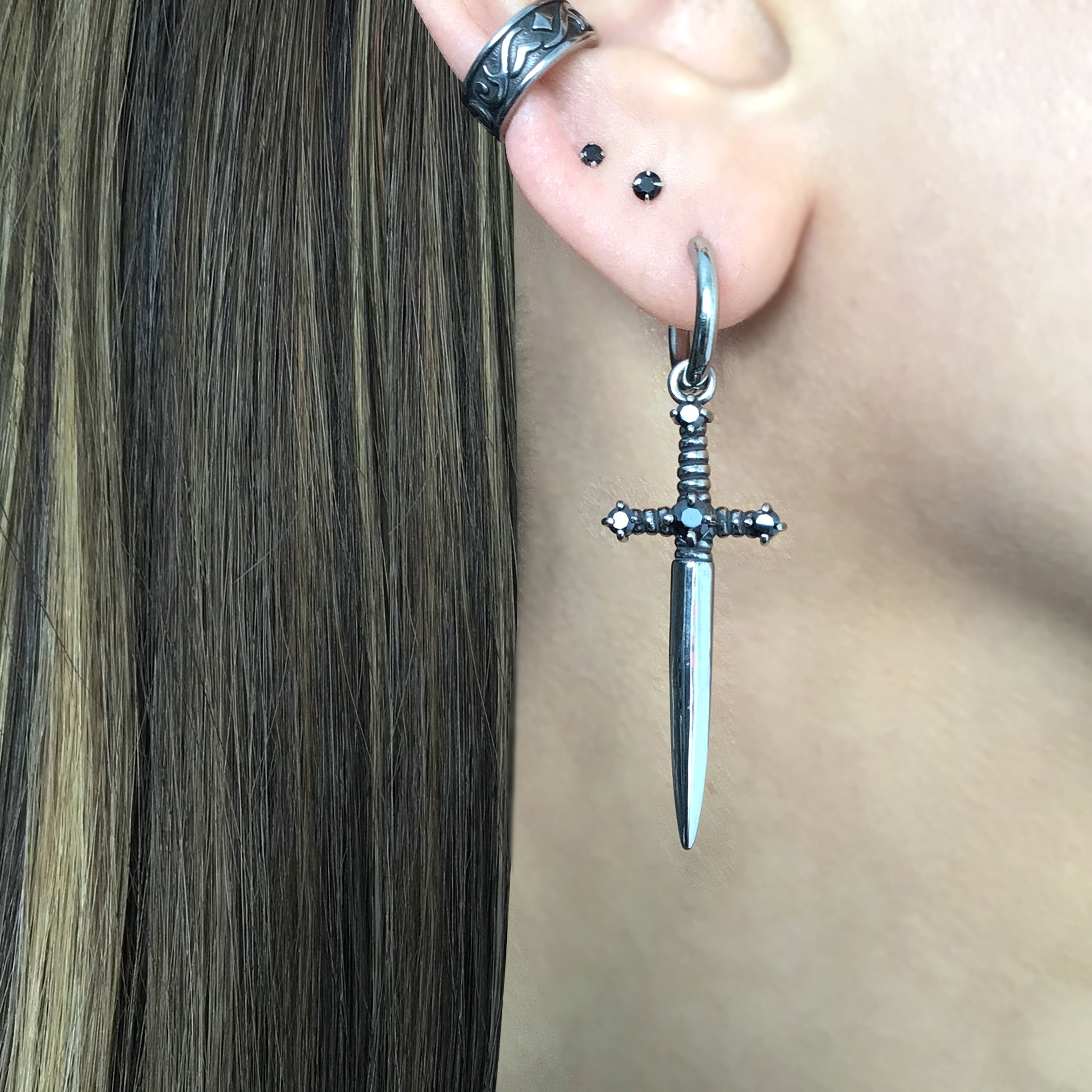 Sword Hoop Earrings Sword Hoops Sword Earrings Dagger - Etsy