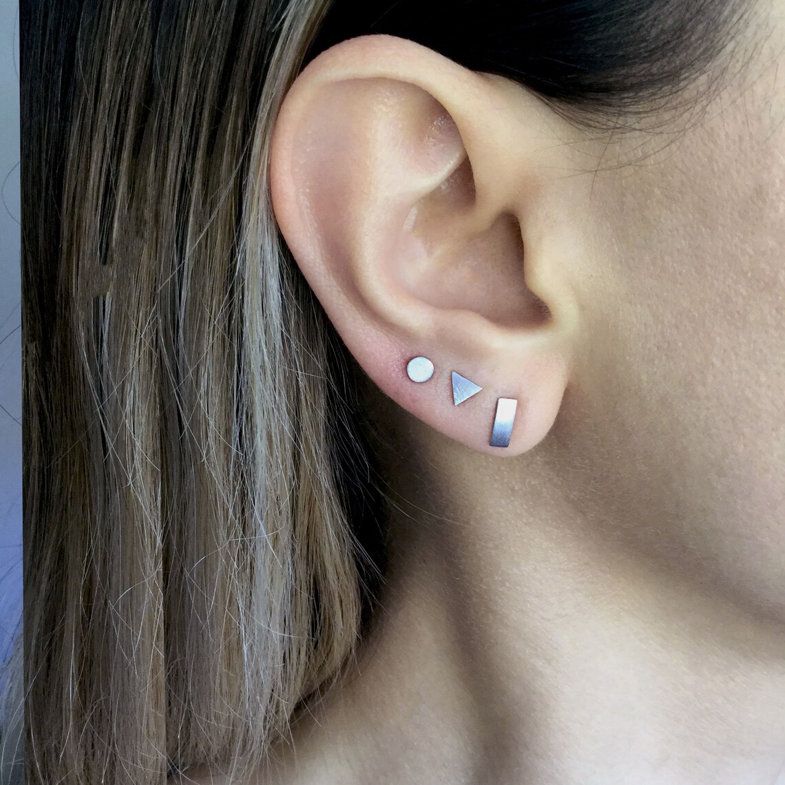 Set of 3 Pairs of Stud Earrings, Geometrical Studs, Earrings Set, Set ...