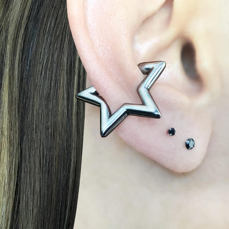 Star Ear Cuff , Stainless Steel Non-piercing Gothic Jewelry ,celestial ...