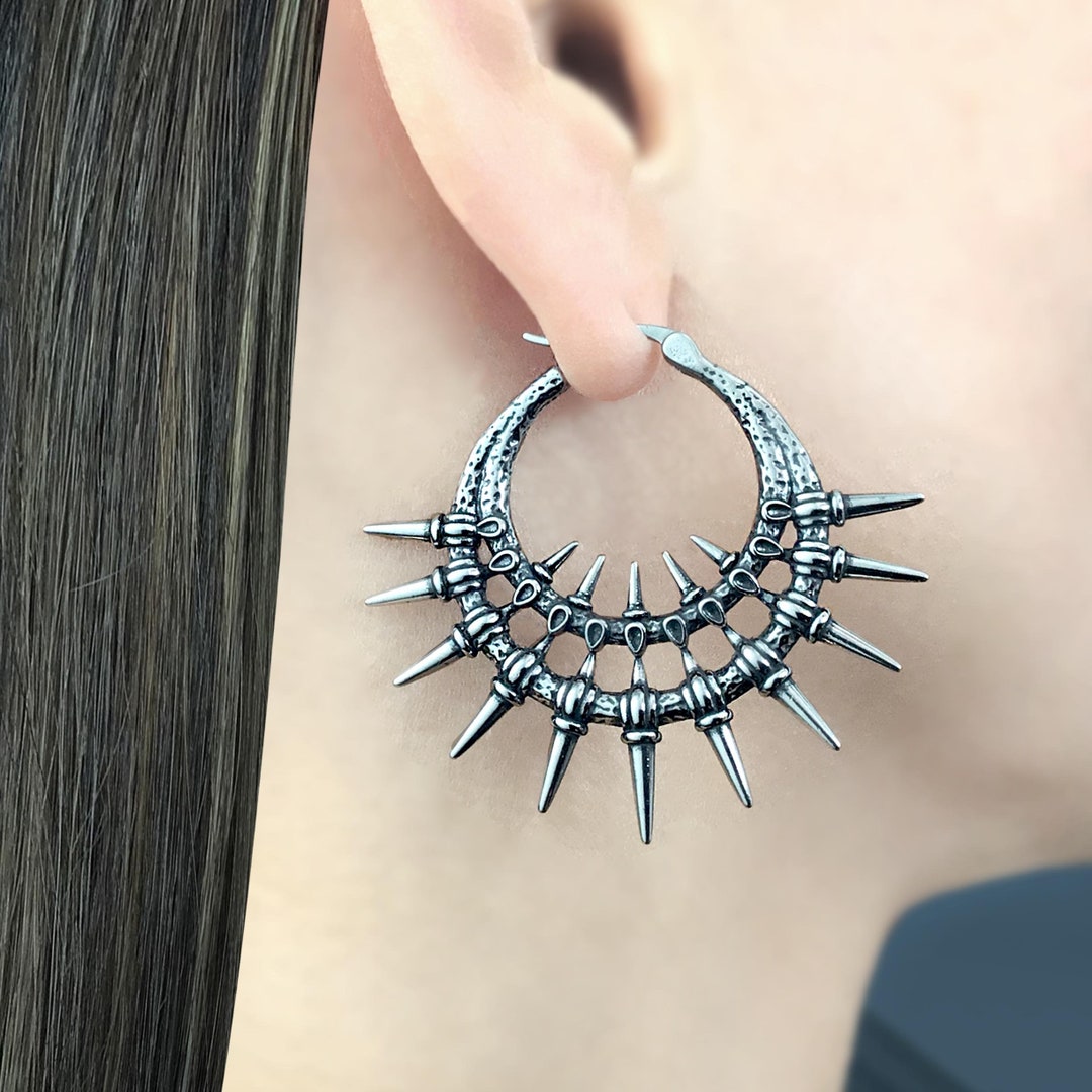 Double Hoop With Spikes, Spikes Earrings, Spikes Hoop Earrings,gothic Earrings, Hoop Earrings ...