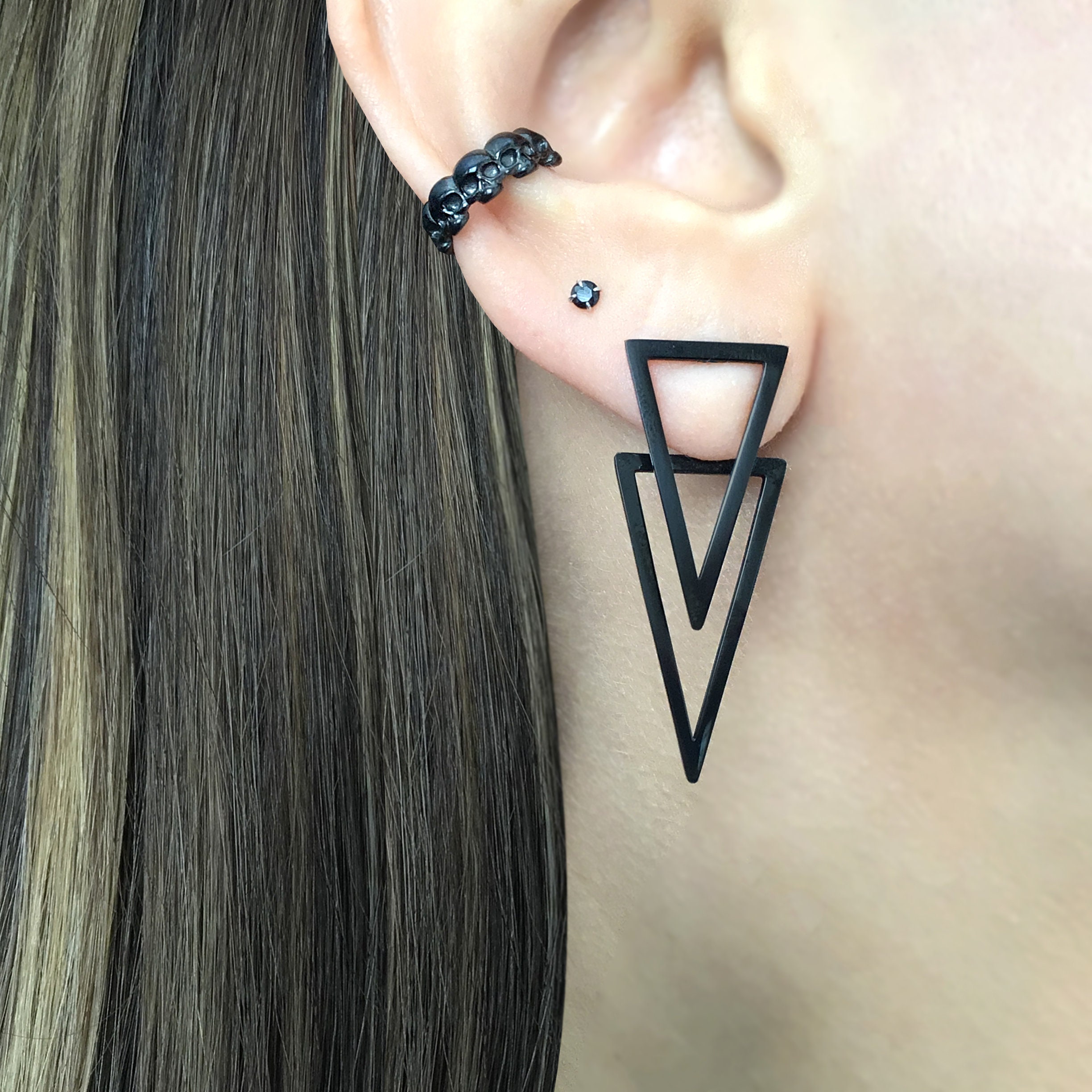 Front and Back Triangle Earrings, Stainless Steel Earrings, Ear Jacket ...