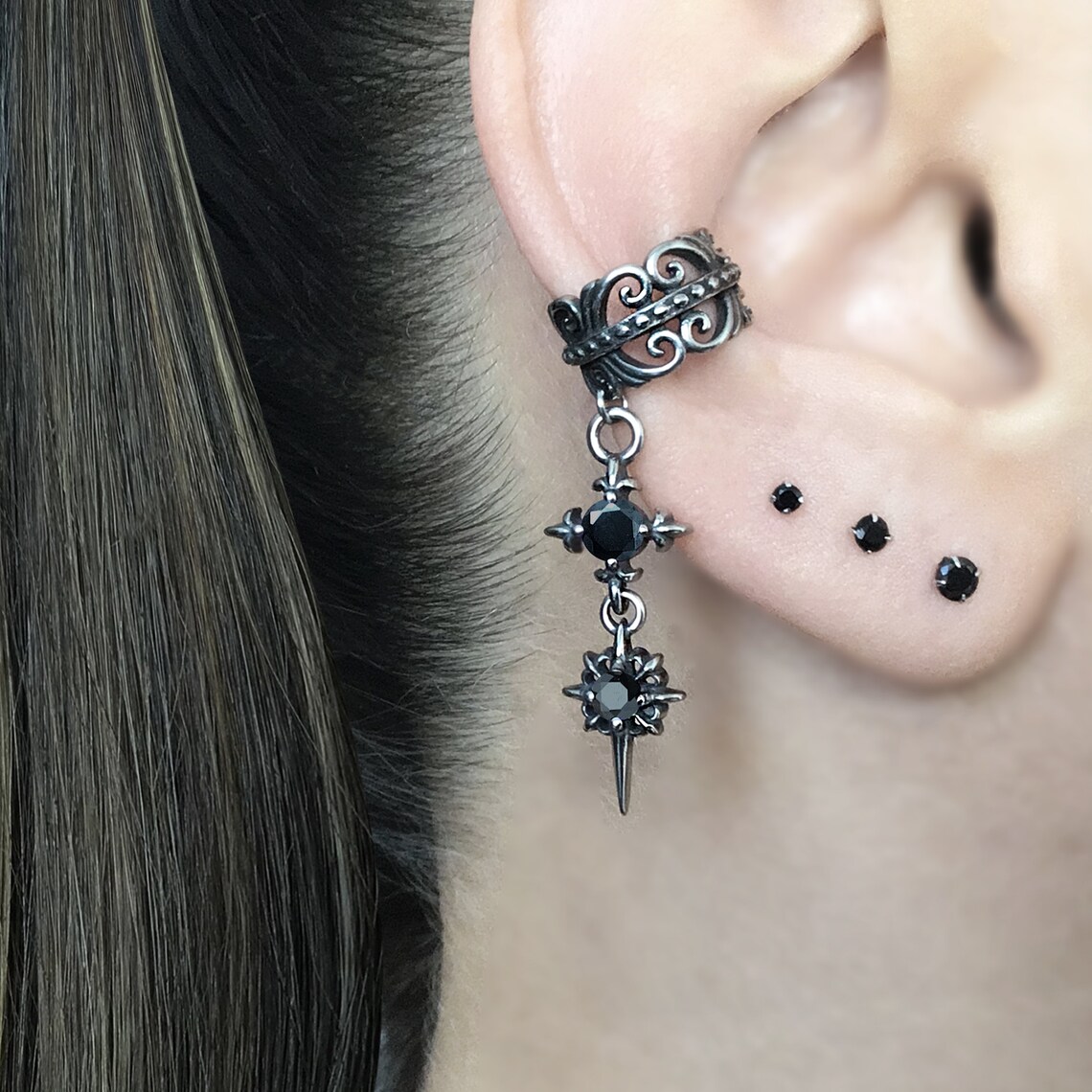 Starburst Ear Cuff, Gothic Stainless Steel, Cubic Zirconia (single) - Etsy