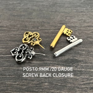 Key Earrings,crown Key Earrings, Key Earrings, Front Back Earrings, Key ...