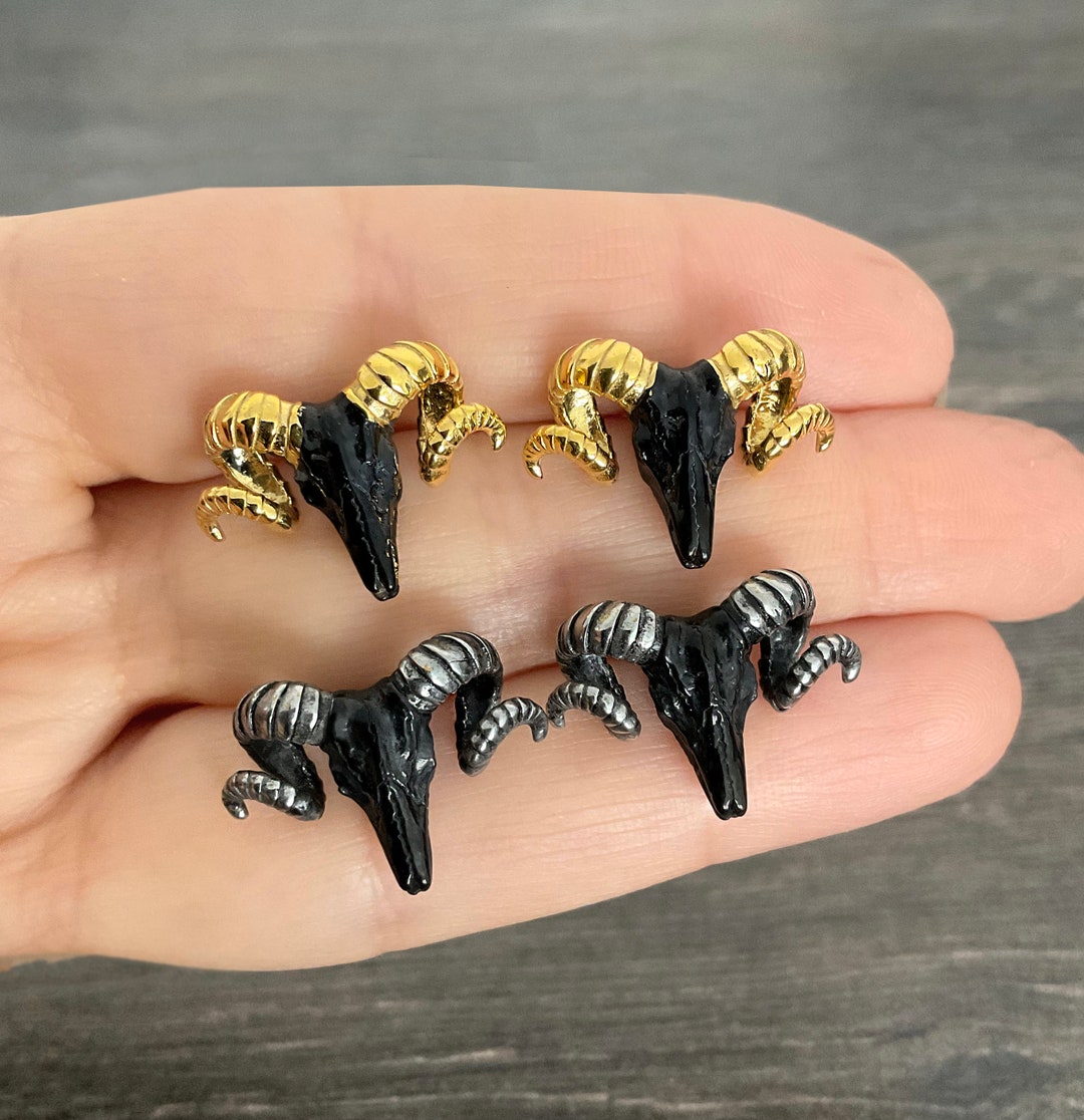 Ram's Skull Earrings, Skull Studs, Gothic Earrings, Gothic Studs ...