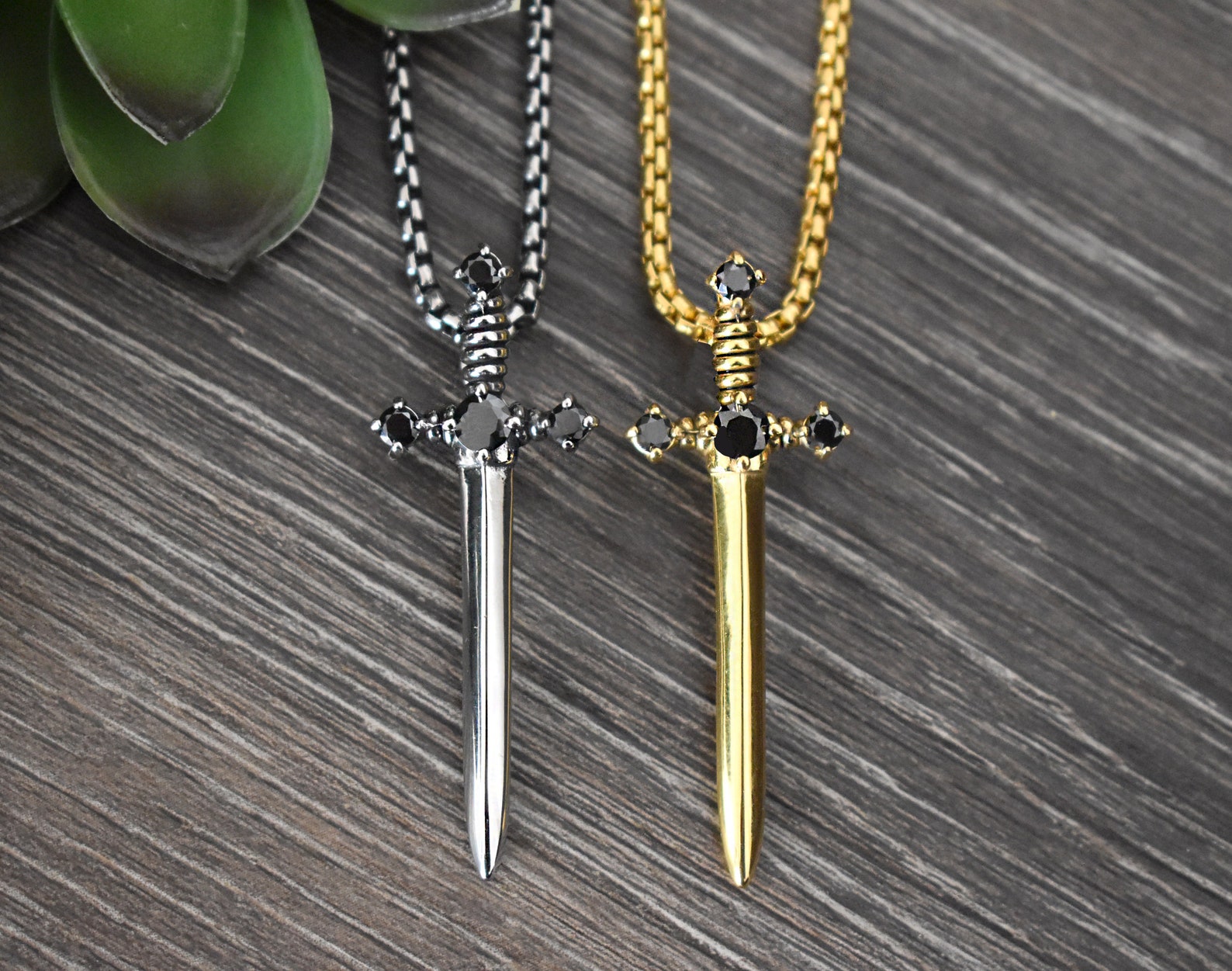 Sword Necklace With Black CZ, Unisex Jewelry,,stainless Steel Jewelry ...