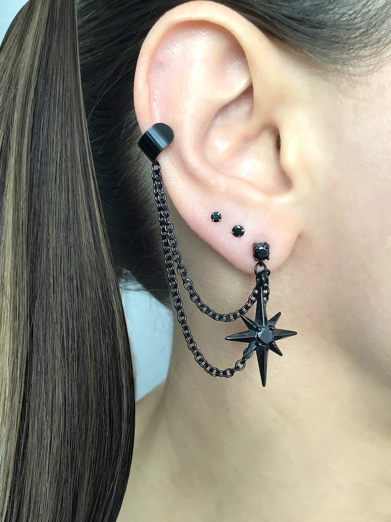 Starburst Earrings With Ear Cuff starburst Earrings Black - Etsy