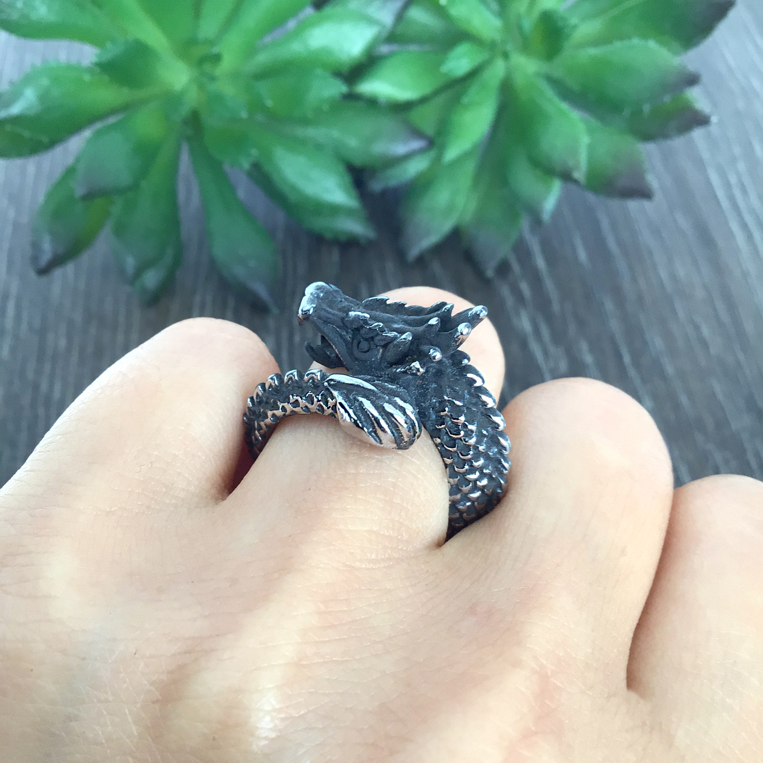 Dragon Ring, Gothic Jewelry, Oxidized Stainless Steel - Etsy