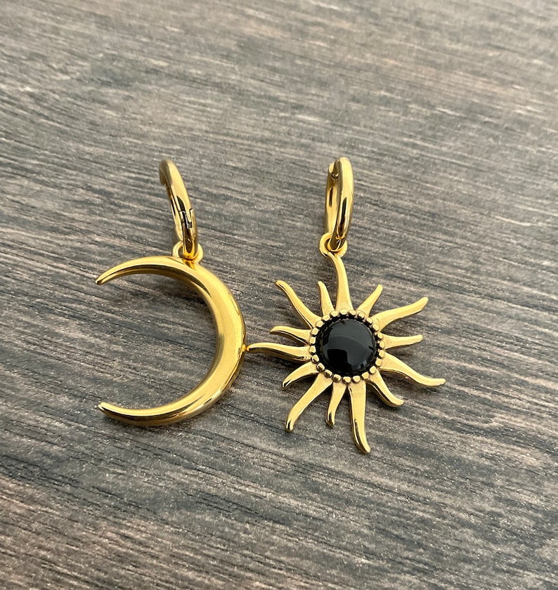 Sun and Moon Mismatched Earrings Sun Earrings Moon Earrings - Etsy