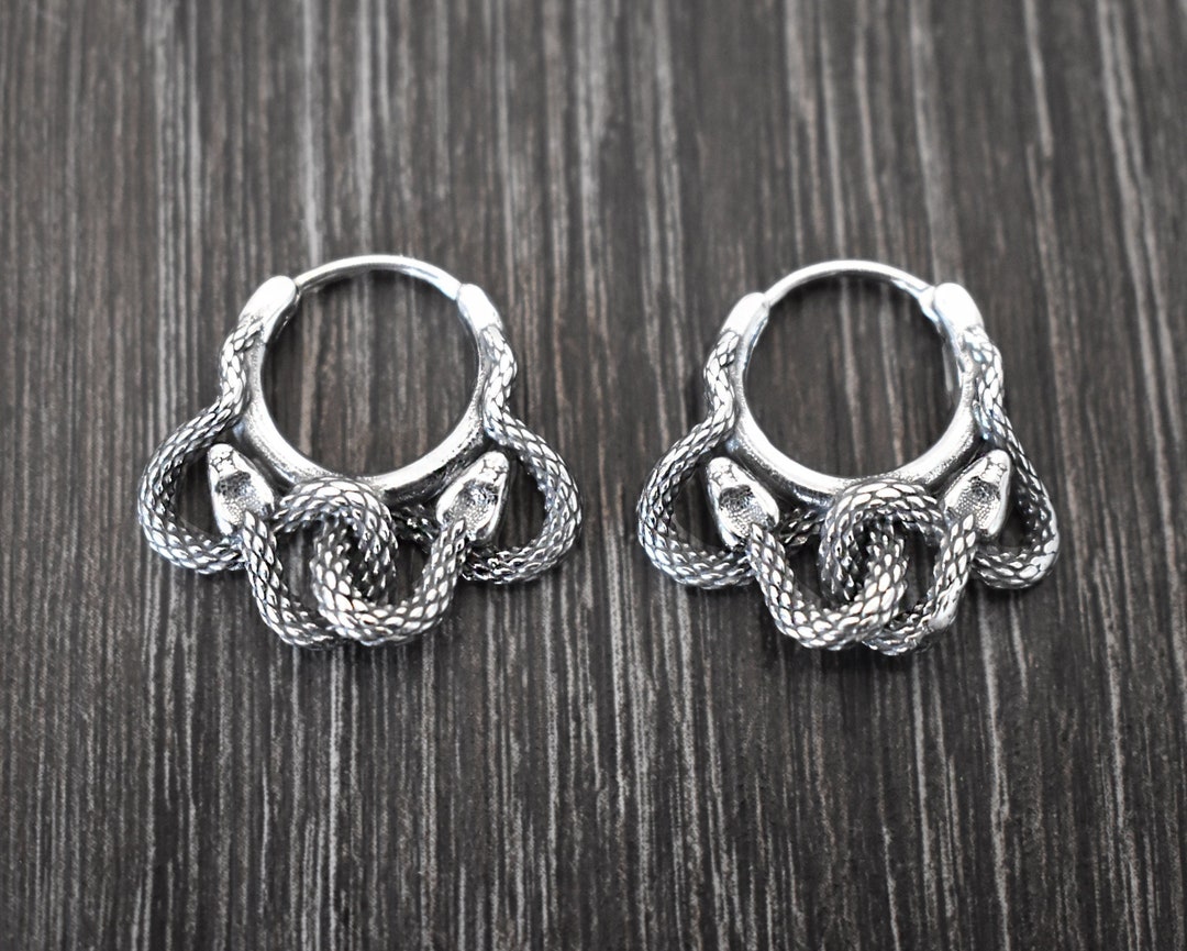 Snake Hoop Earrings, Hoop Earrings, 2 Snakes Hoops, Gothic Earrings ...