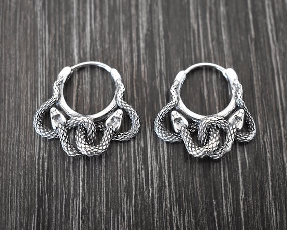 Snake Hoop Earrings Hoop Earrings 2 Snakes Hoops Gothic - Etsy