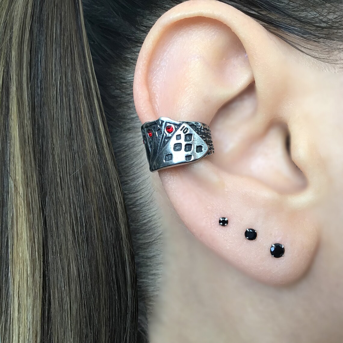 Playing Cards Ear Cuff, No Piercing Gothic Jewelry, Stainless Steel ...