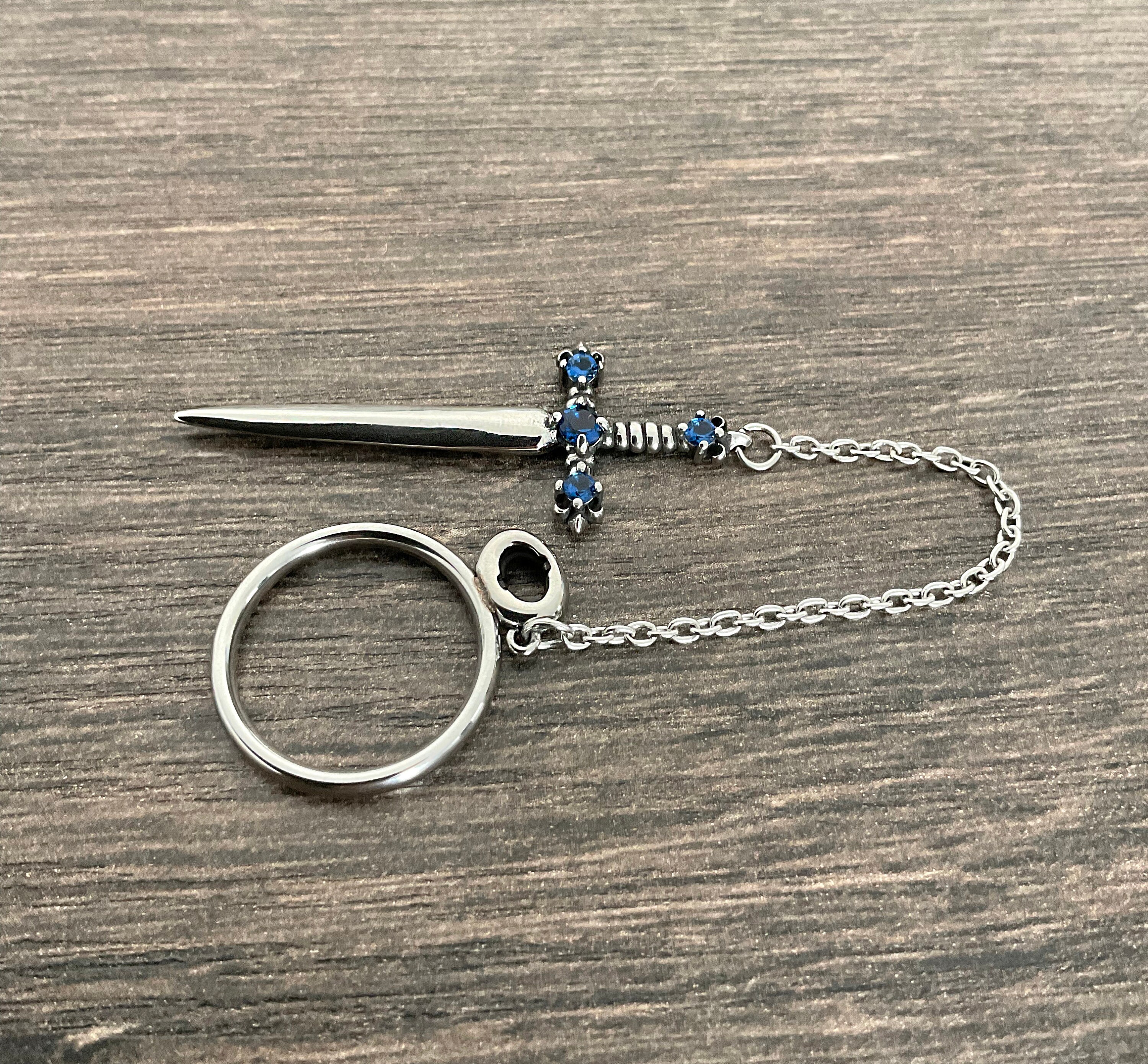 Sapphire CZ Sword Ring, Gothic Dagger Jewelry, Stainless Steel - Etsy