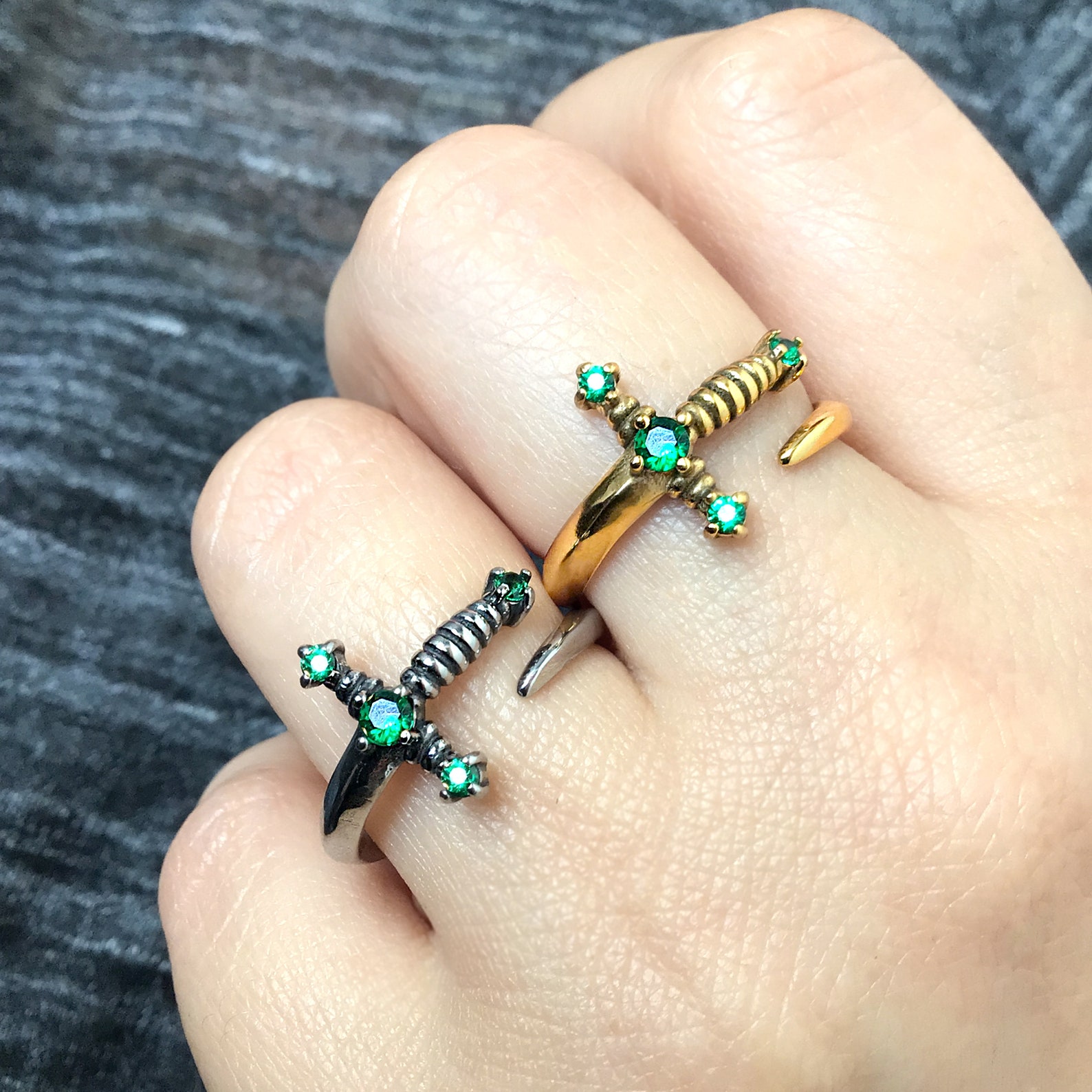 Emerald Sword Ring, Gothic Stainless Steel Dagger Ring - Etsy