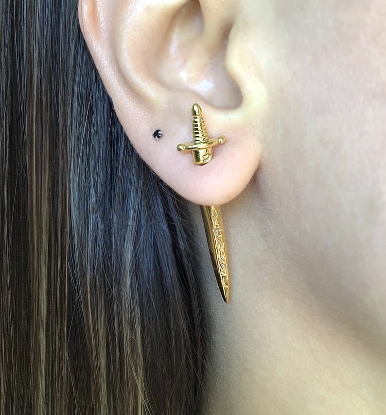 Sword Earrings Front Back Earrings Stainless Steel Earrings - Etsy