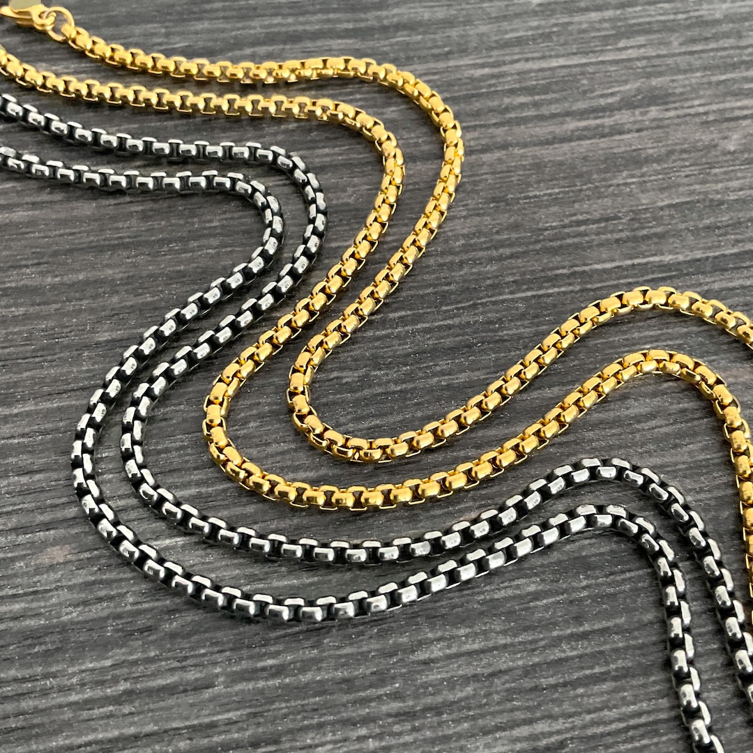 Stainless Steel Box Chain Necklace, Silver, Gold, Mens Chain (2.5mm) - Etsy