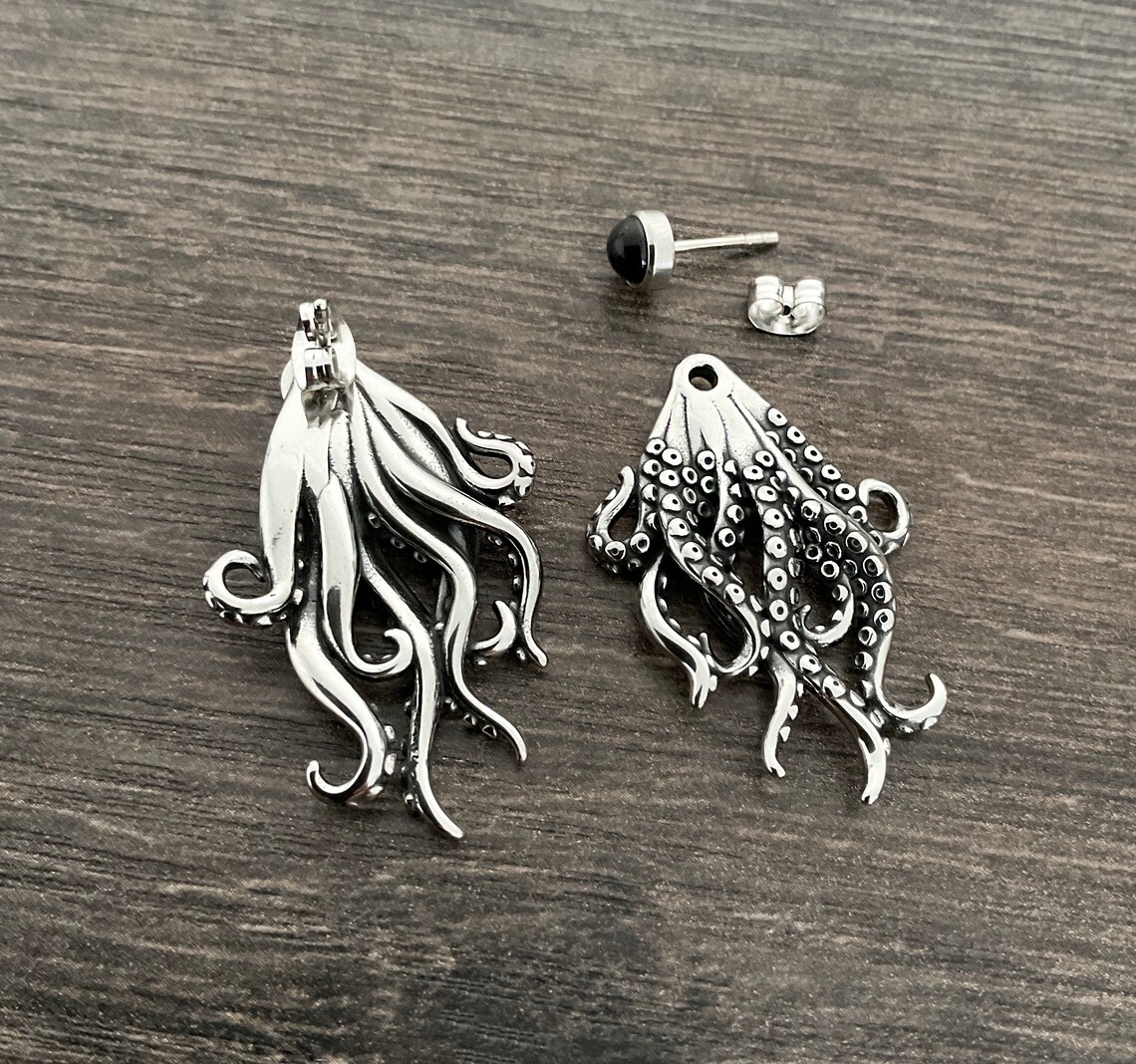 Octopus Tentacles With Circle Earrings, Front Back Earring, Octopus ...