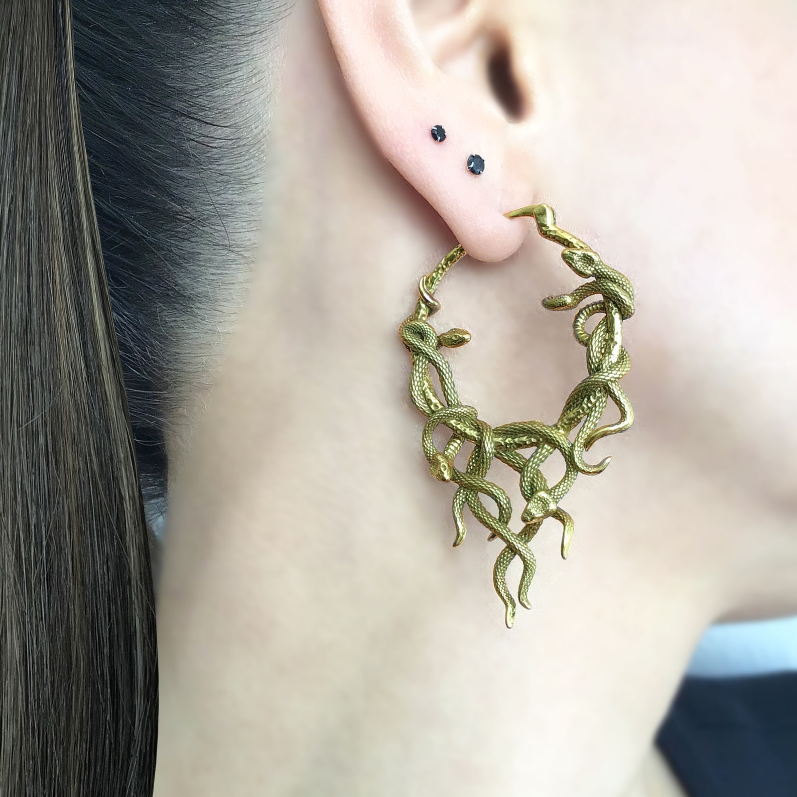 Large Snakes Wrapped Hoop Earrings, Snake Earrings, Serpent Hoops ...