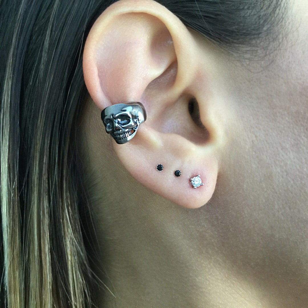 Skull Ear Cuff, Stainless Steel Gothic Earring, No Piercing - Etsy