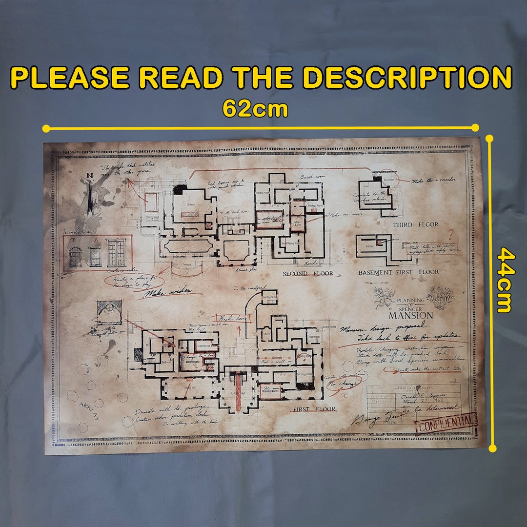 Resident Evil Spencer Mansion Map Plan Poster - Etsy UK