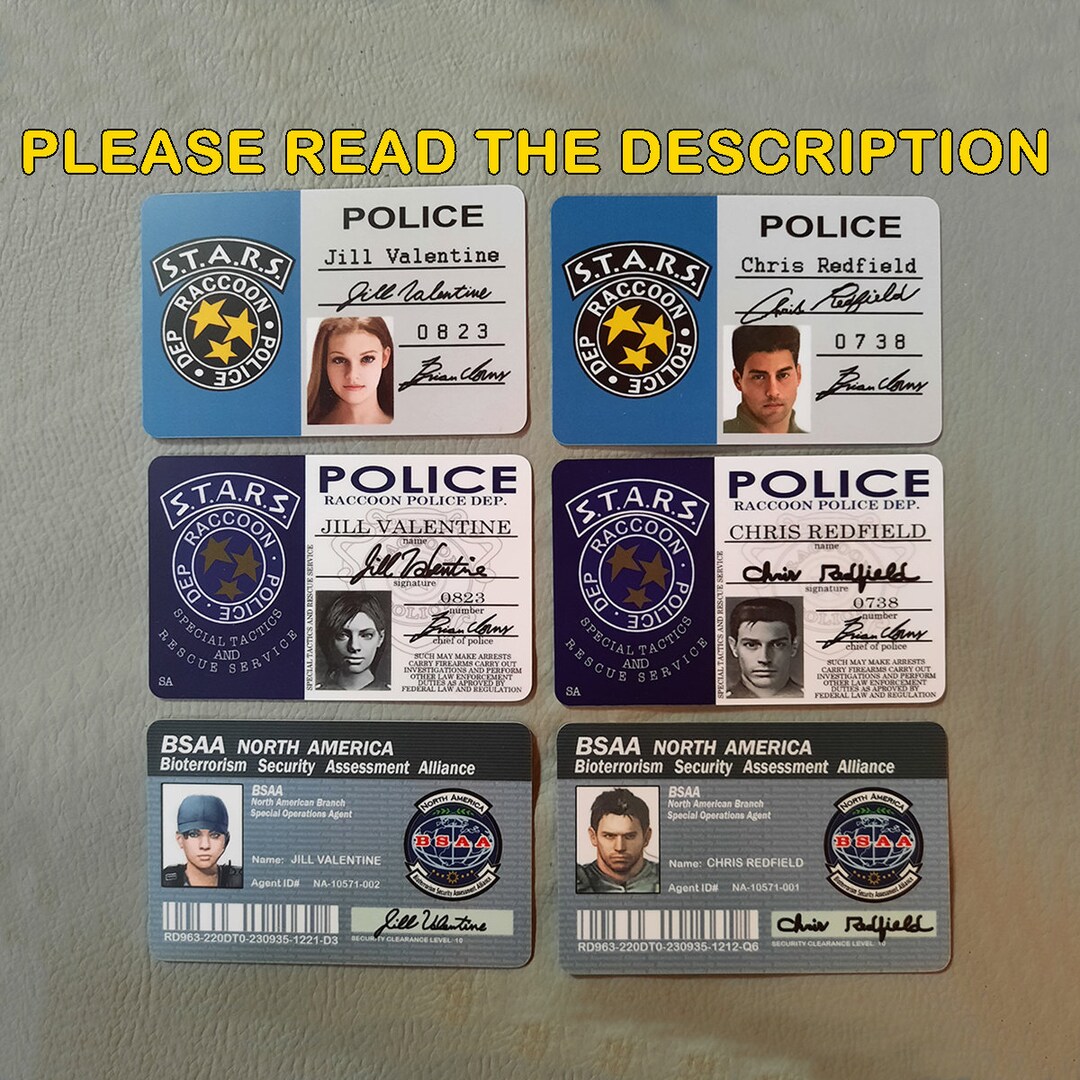 Resident Evil 1 & HD Remaster ID Card Jill Valentine, Chris Redfield - Etsy